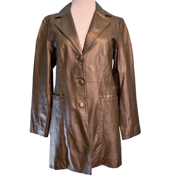 Dialogue | Jackets & Coats | Dialogue Bronzed Metallic Leather Coat ...